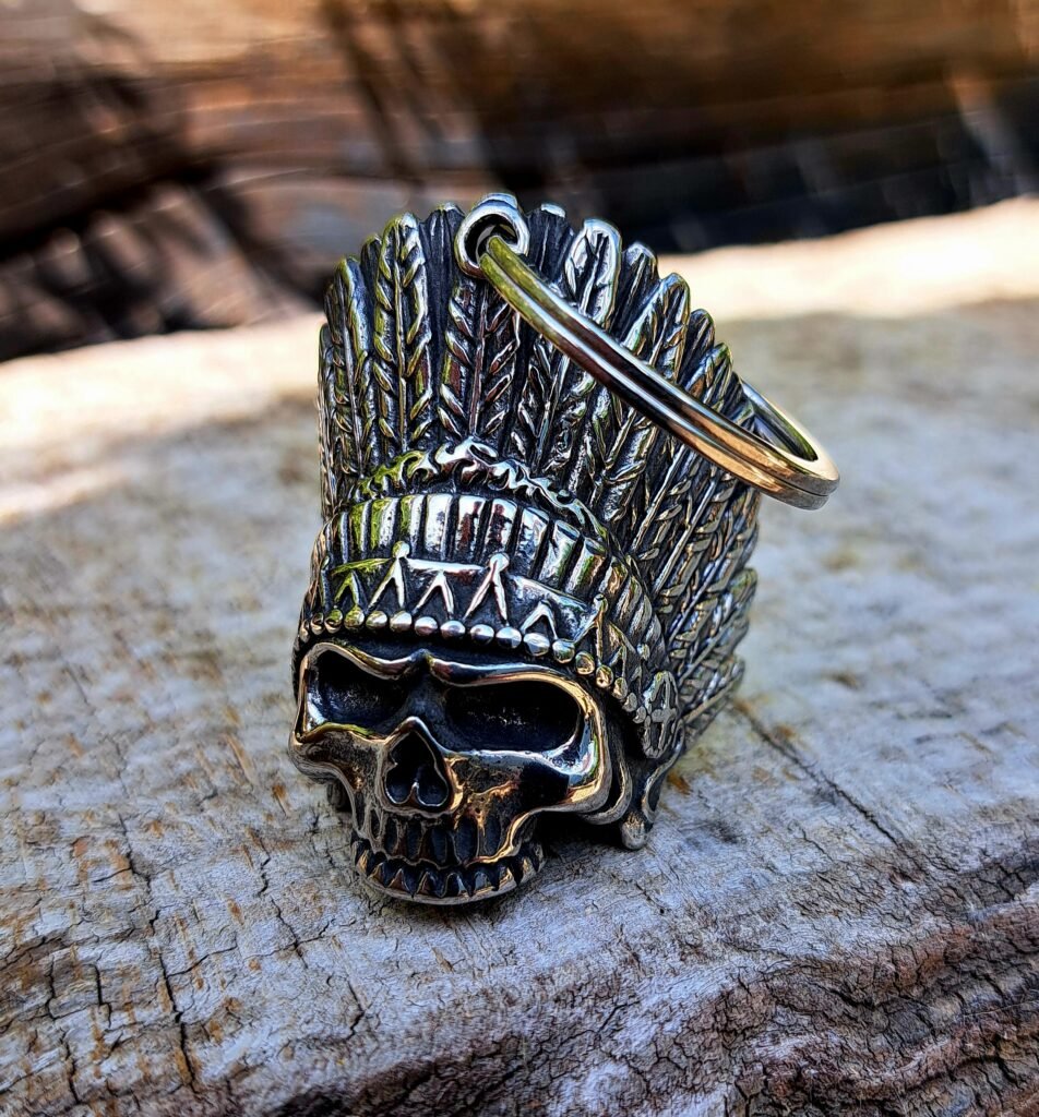 Indian Chief Skull Gremlin Bell – Premium Stainless Steel Biker Charm ...